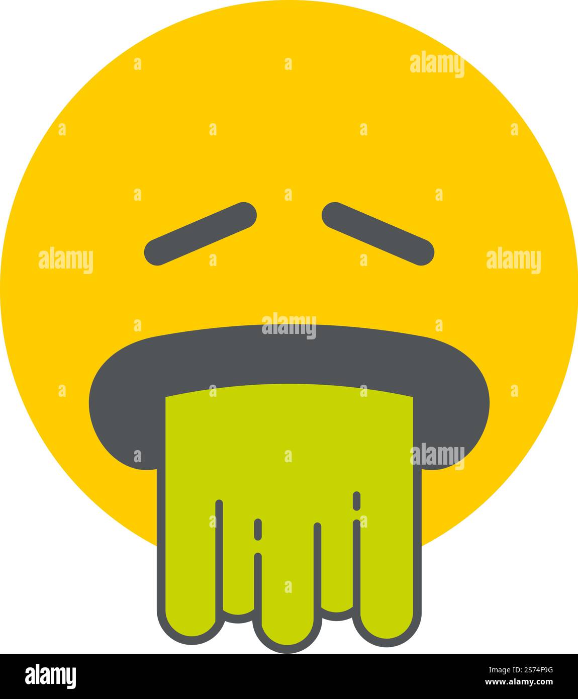 Vomiting face. Yellow round emoticon with nausea isolated on white ...