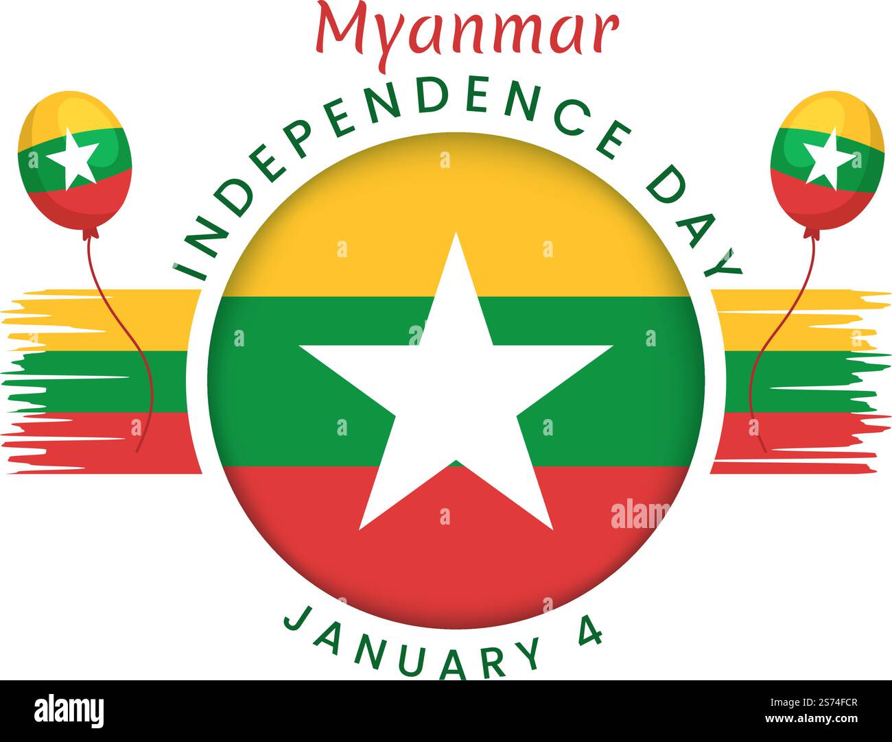 Celebrating Myanmar Independence Day on January 4th with Flags in Flat ...