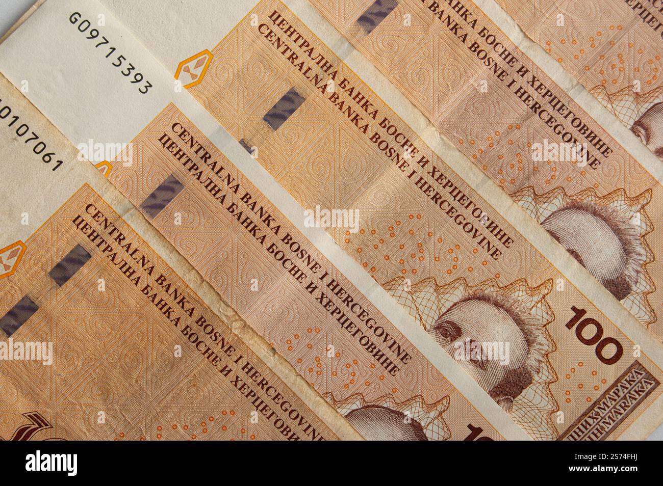 A collection of 100 convertible mark Bosnian currency bills Stock Photo ...