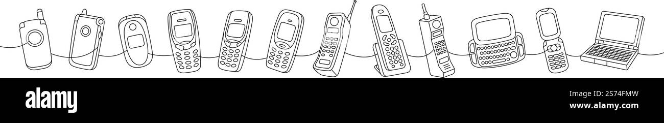 Old-fashioned phones one line continuous drawing. Old communication ...