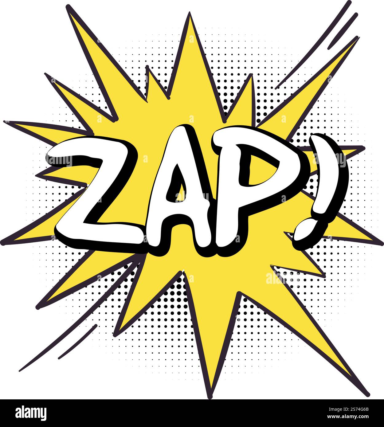 Zap sound effect. Comic burst message with halftone shadow isolated on ...