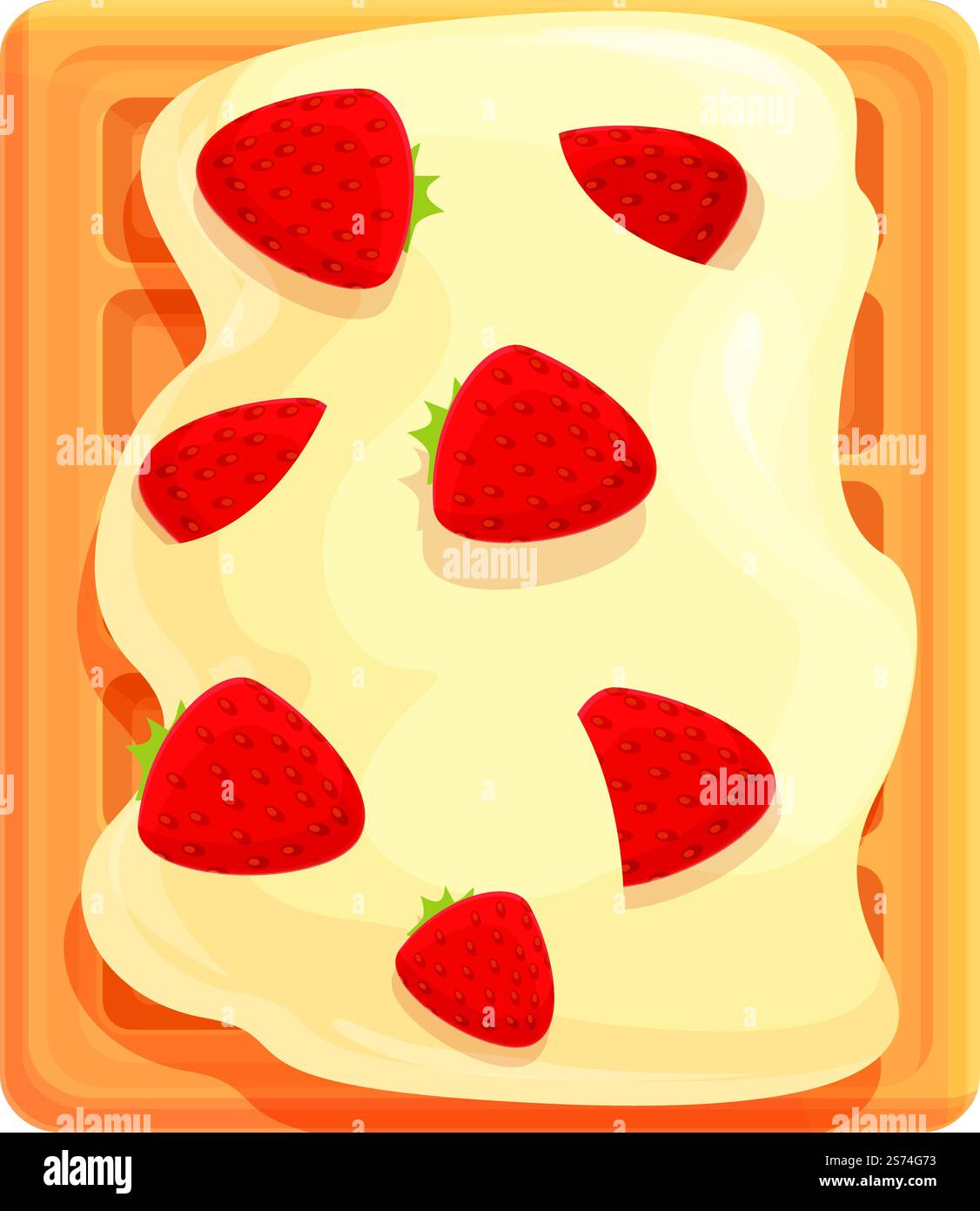 Red strawberry waffle icon cartoon vector. Belgian food. Tasty pastry ...