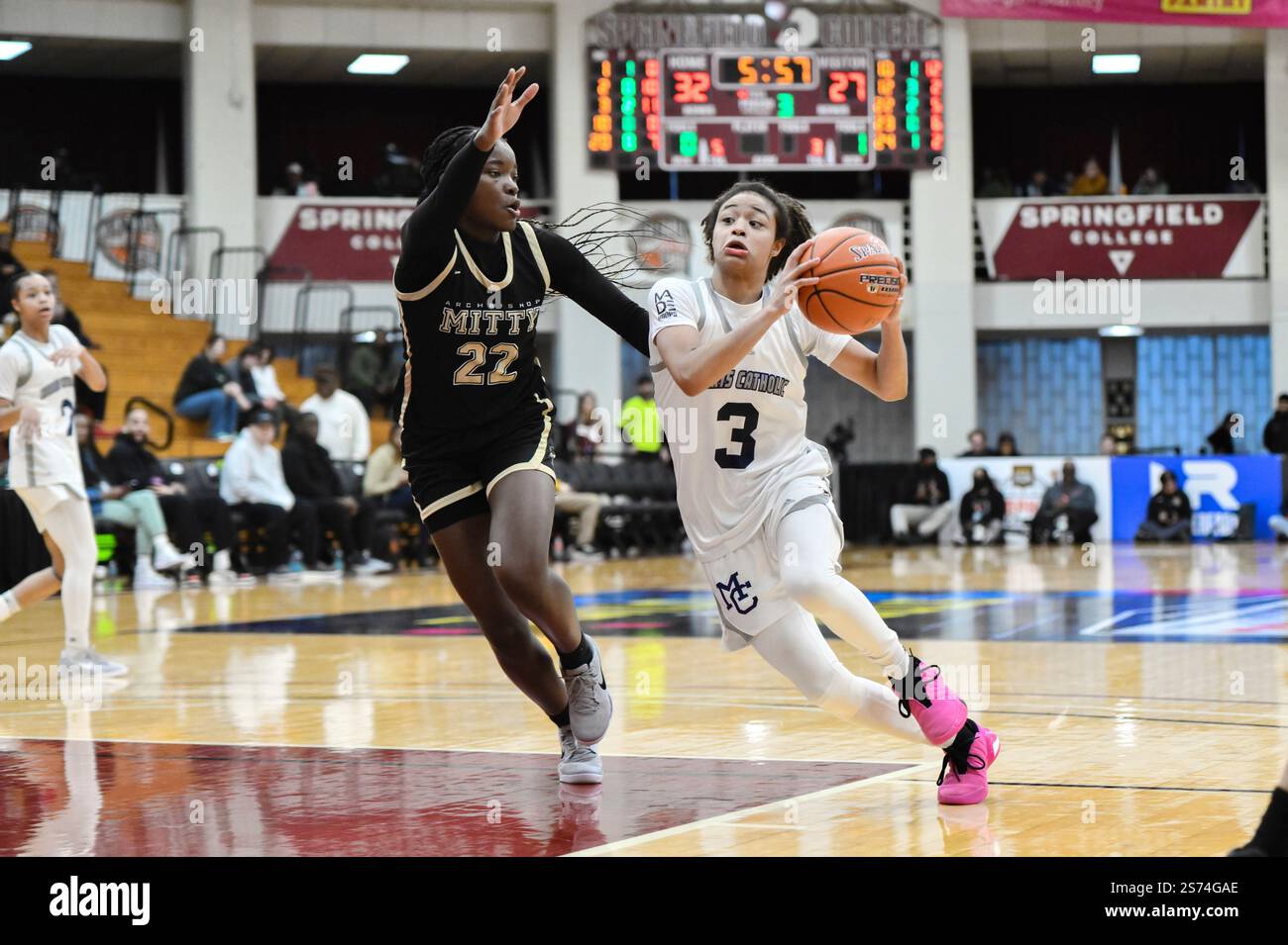 SPRINGFIELD, MA - JANUARY 18: Mia Pauldo of Morris Catholic (3) drives ...