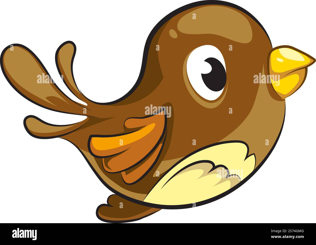 Cartoon sparrow. Cute little bird. Brown passer isolated on white ...