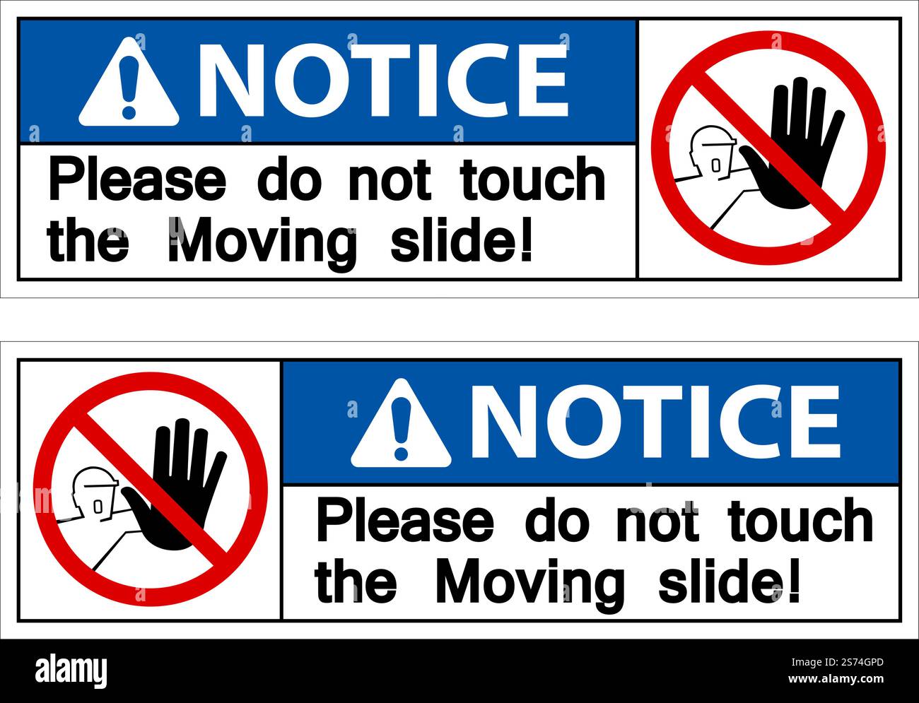 Notice Please do not touch the moving slide on white background Stock ...