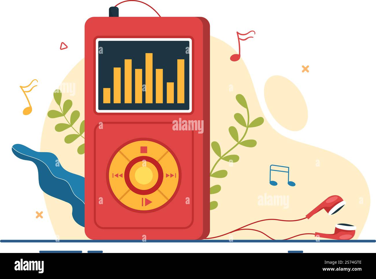 MP3 Player with Headphones, Headset and Phone of Music Listening ...