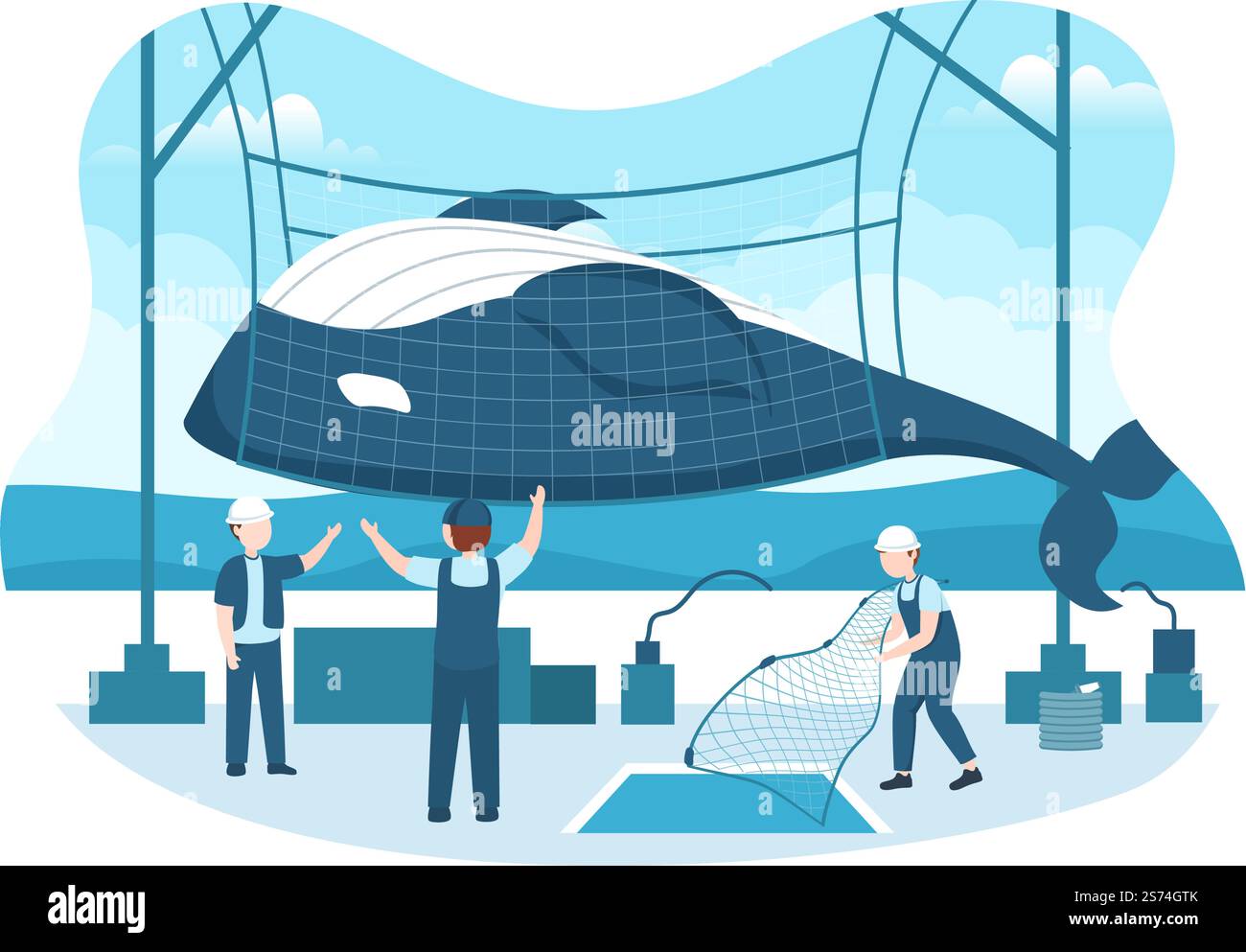 Whale Hunting with Whales Caught by Fisherman in the Middle of the Deep ...