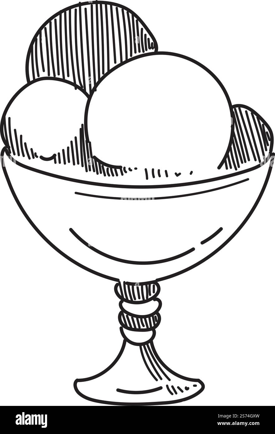 Ice cream scoops in sundae glass. Sweet frozen dessert isolated on ...