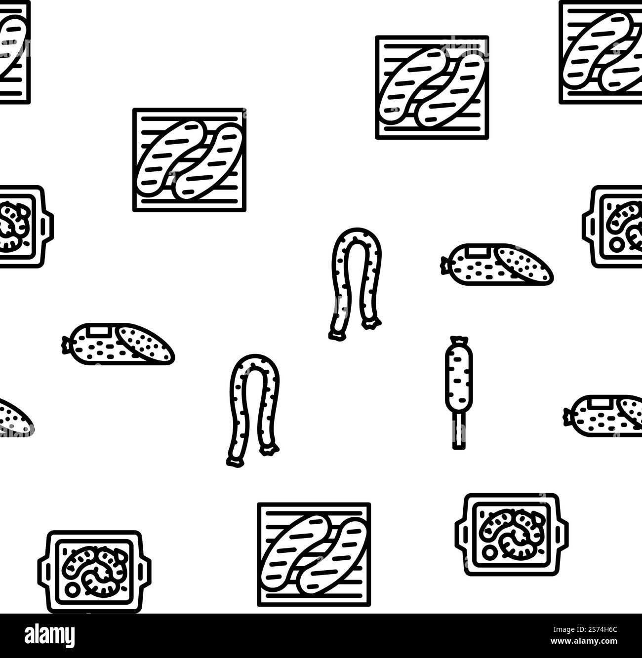 sausage meat pork vector seamless pattern thin line illustration ...
