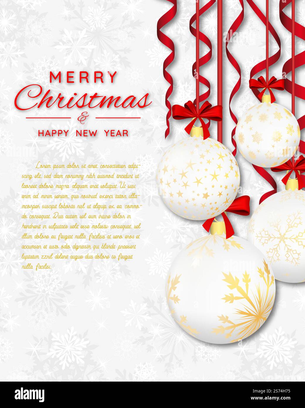 Christmas banner with decoration balls and ribbons. Christmas ...