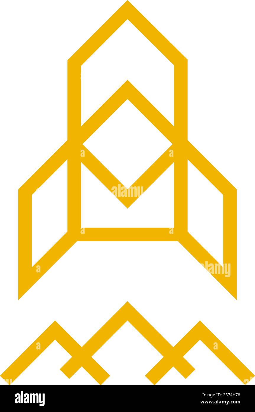 Rocket rising above mountains. Icon in geometrical line style isolated ...