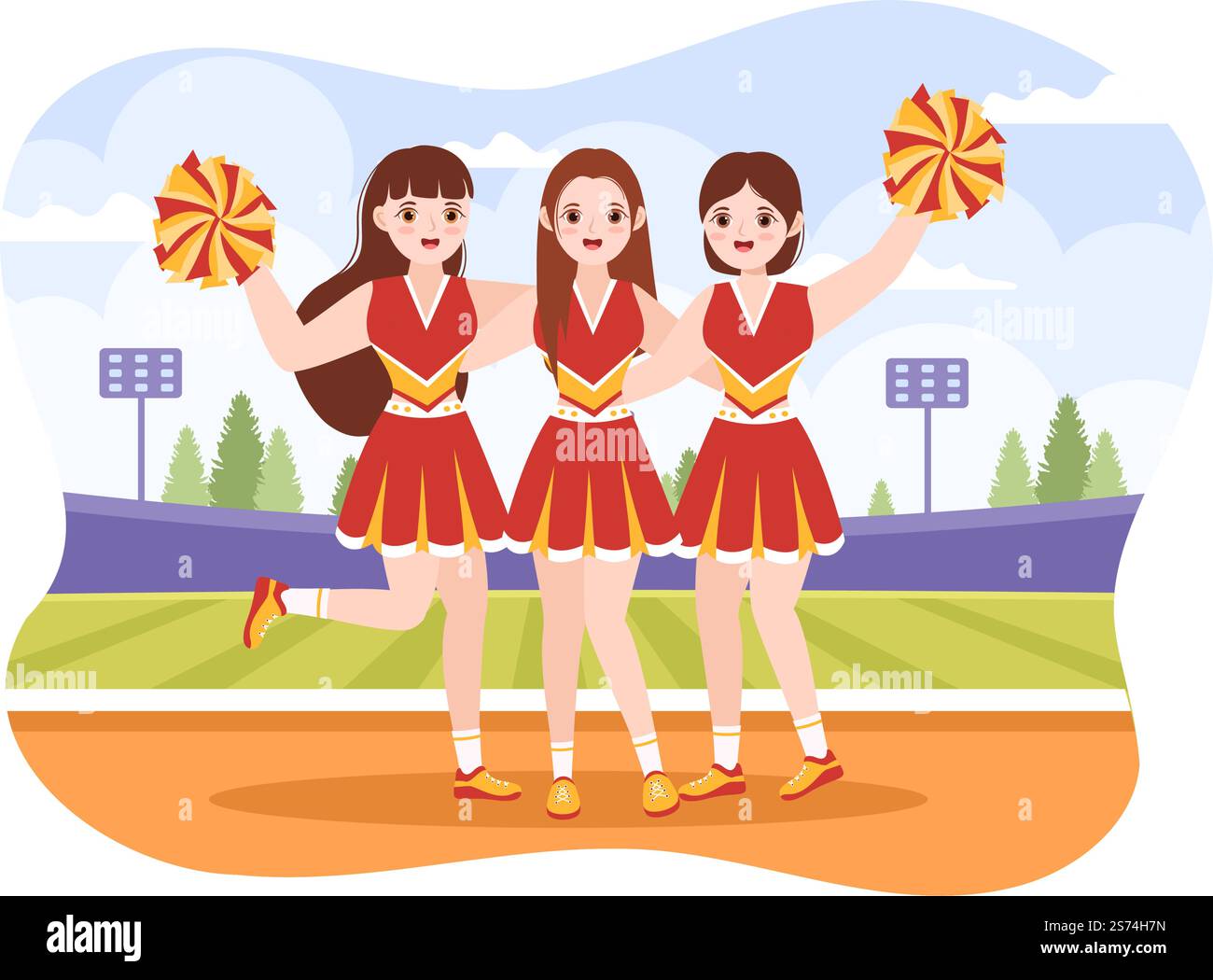 Cheerleader Girl with Pompoms of Dancing and Jumping to Support Team ...