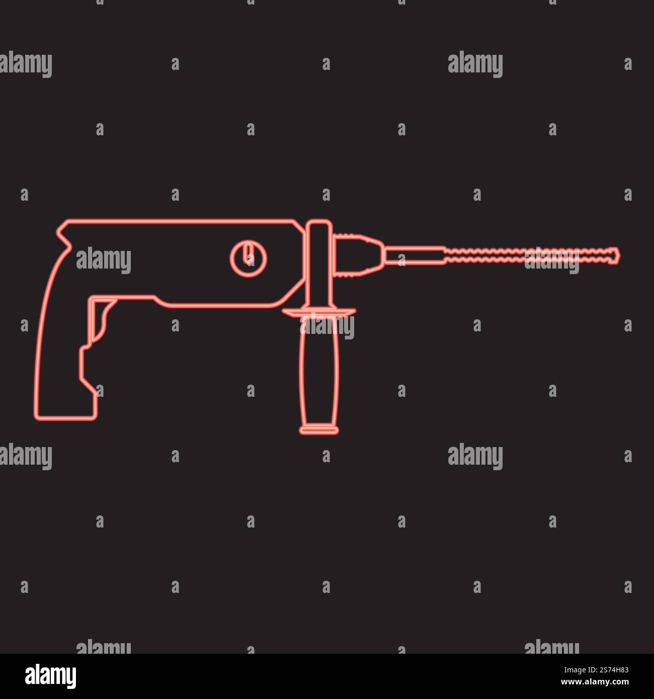 Neon rotary hammer demolition red color vector illustration image flat ...