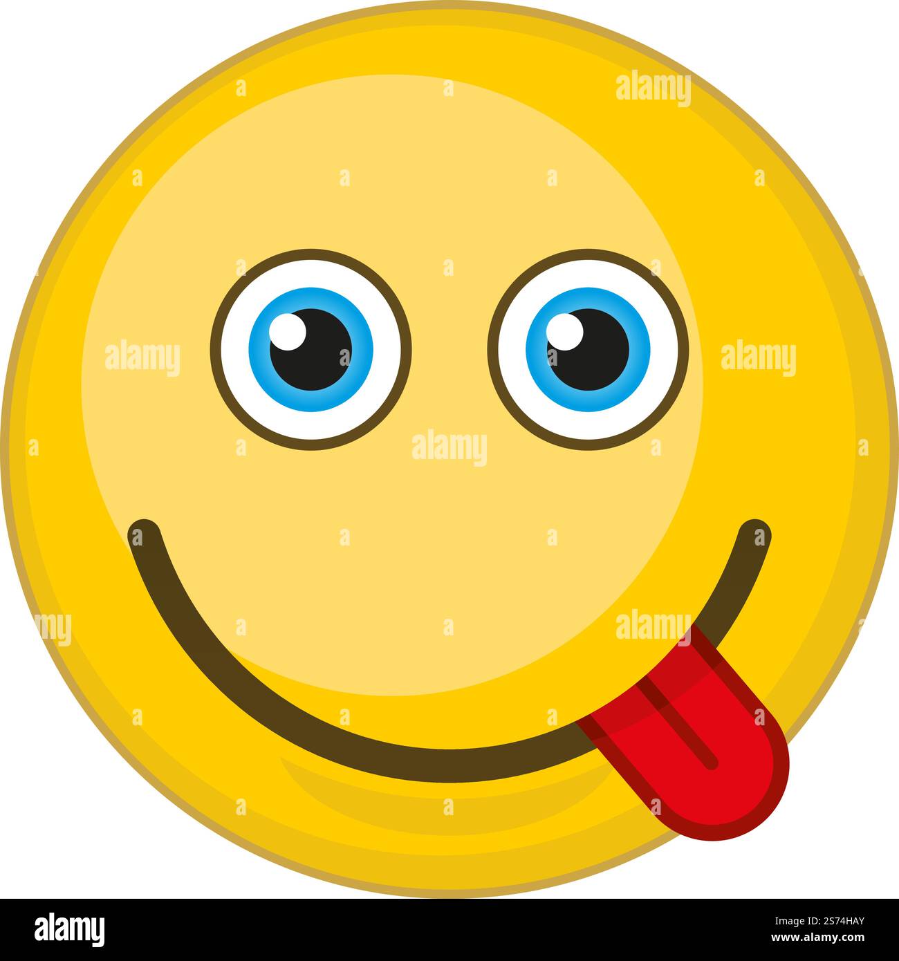 Smiley with tongue out. Yummy emoticon. Yellow round face isolated on ...