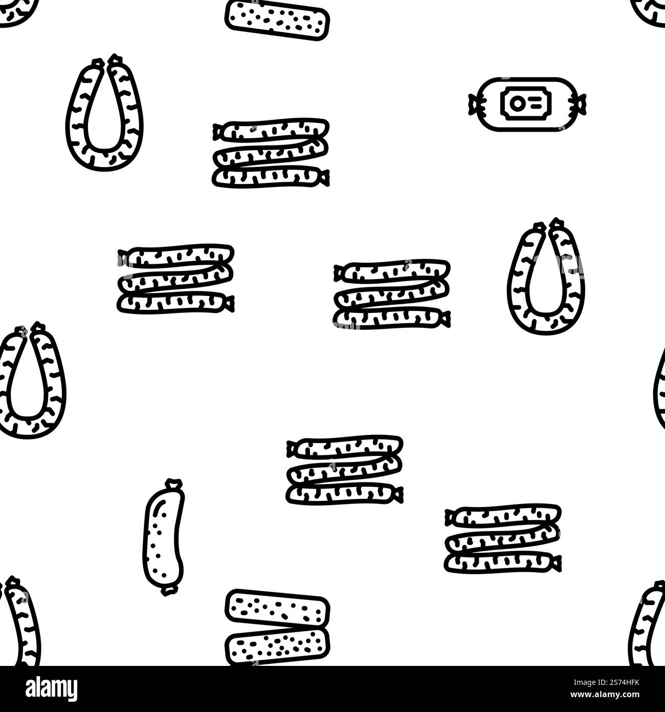 sausage meat pork vector seamless pattern thin line illustration ...