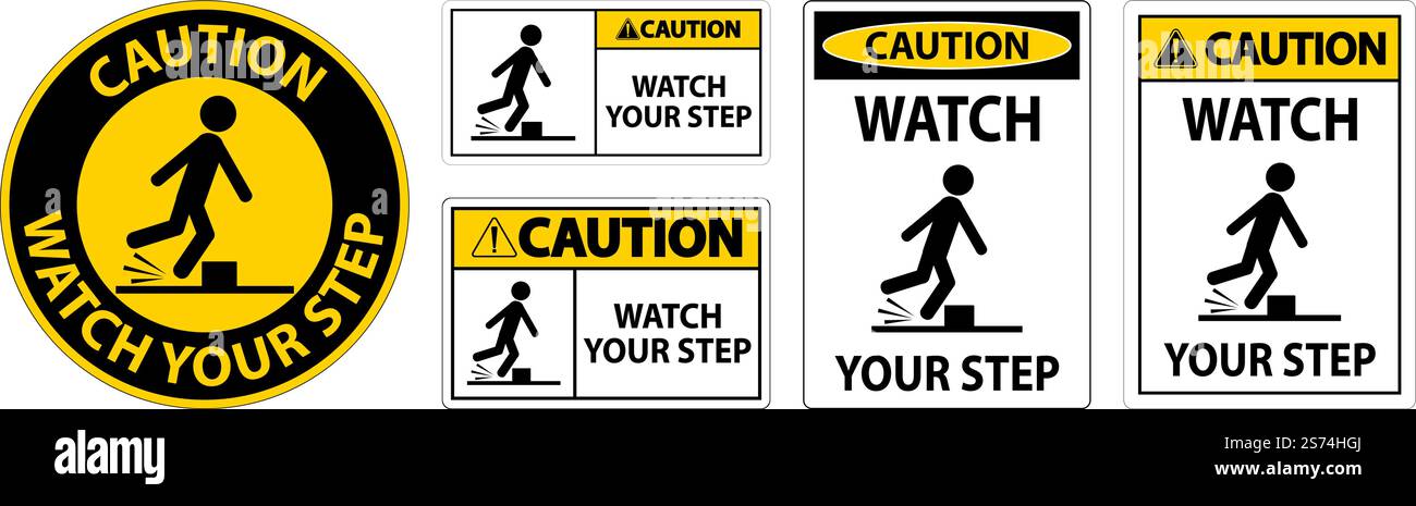 Caution Watch Your Step Sign On White Background Stock Vector Image ...