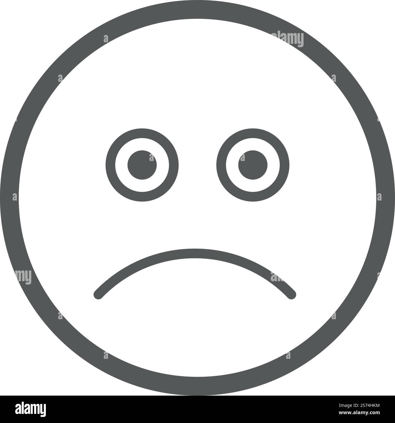 Sad emoticon. Unhappy face in simple line style isolated on white ...