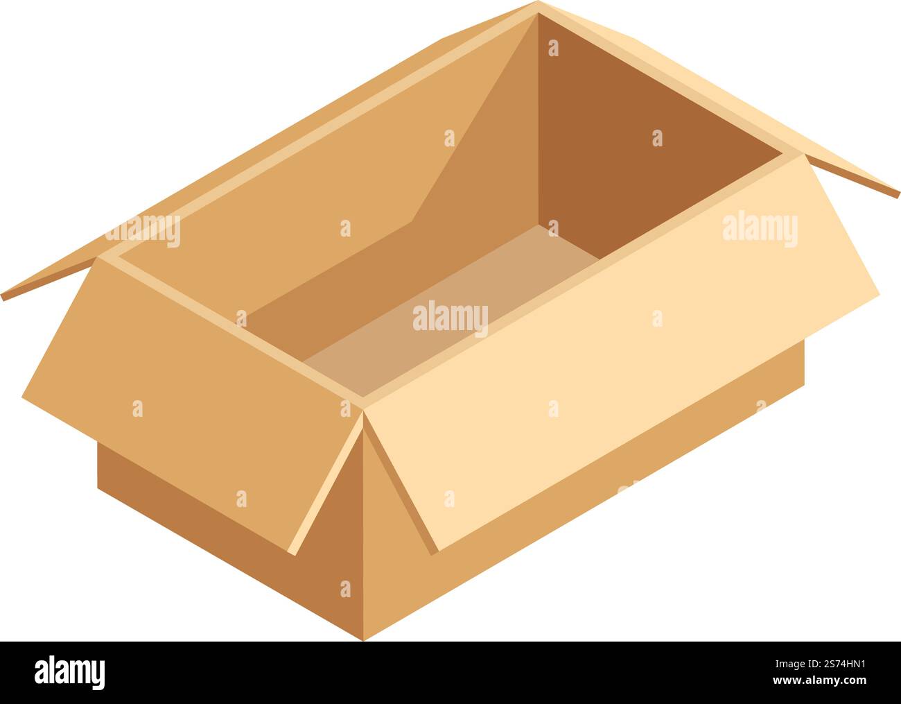 Open cardboard box. Isometric empty delivery package isolated on white ...