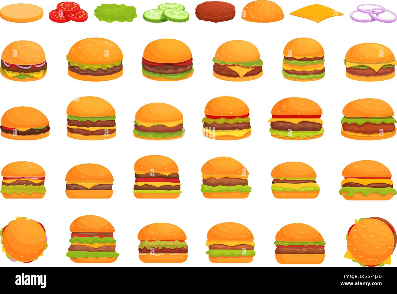 Hamburger icons set cartoon vector. Burger food. Bread triple ...