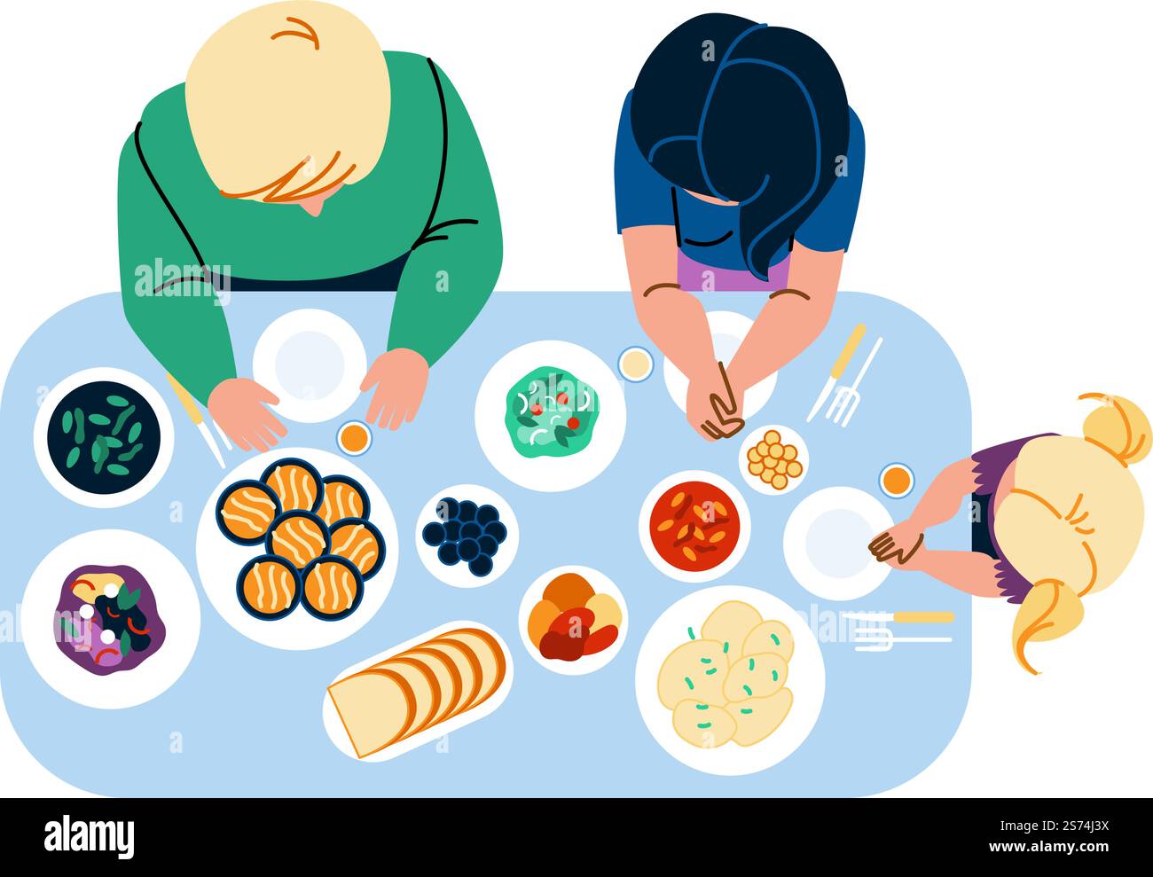 family dinner vector. food child, meal man, mother daughter, lunch ...