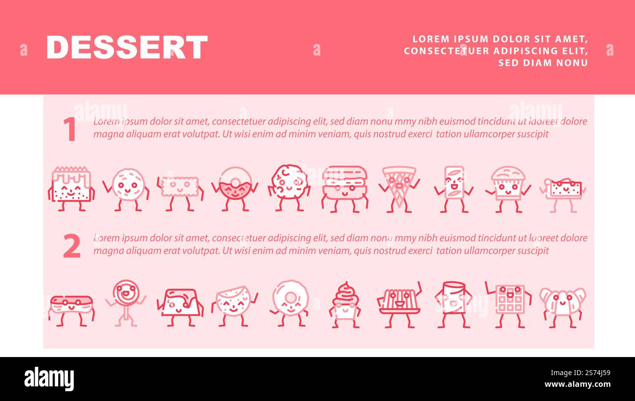 dessert character food cute landing web page header vector. cake sweet ...