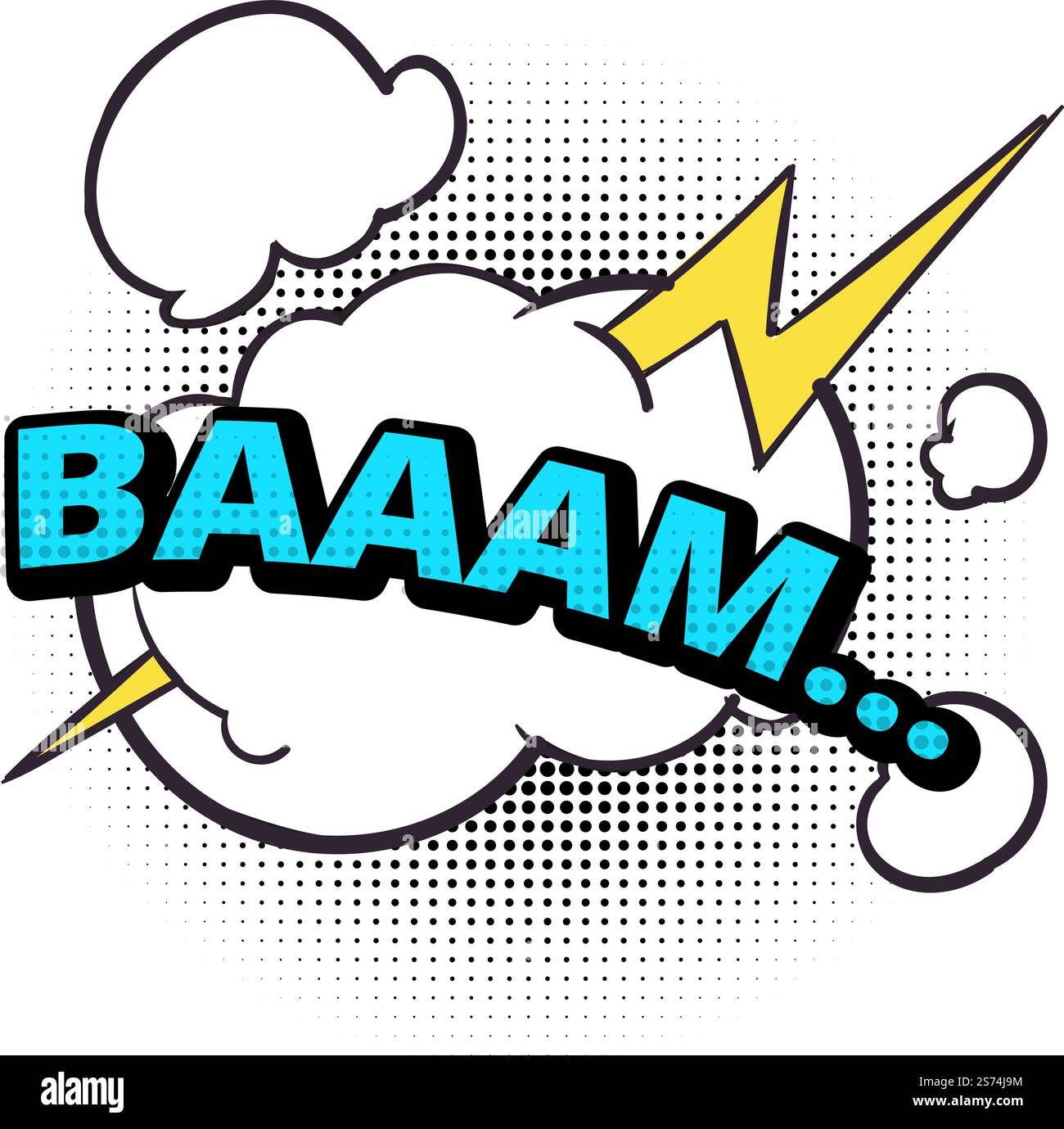 Comic sound effect. Bam speech cloud with lightning sign isolated on white background. Comic ...