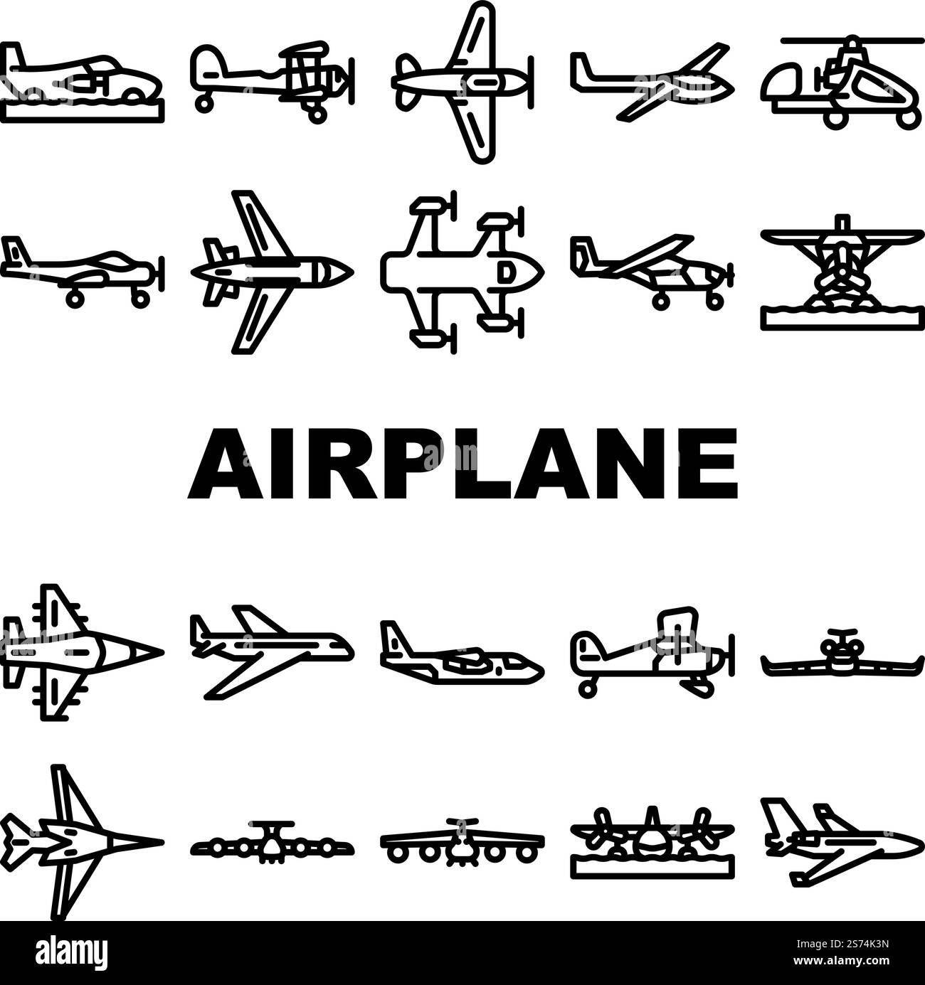 plane flight travel aircraft icons set vector. air sky, fly jet ...