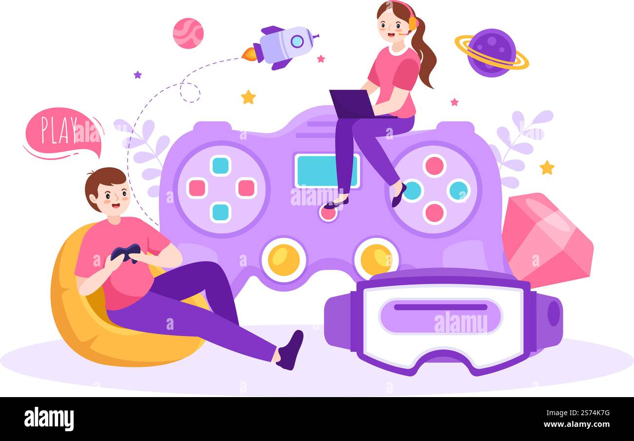 Video Game with Kids Playing Gamepad Controllers Fighting Console on Android Mobile Computer in ...