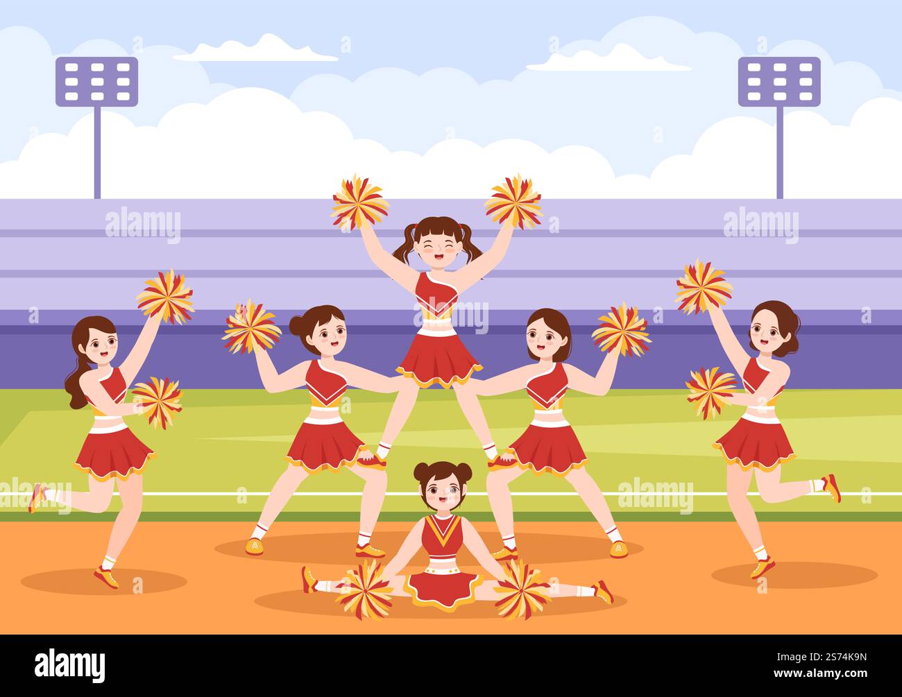 Cheerleader Girl with Pompoms of Dancing and Jumping to Support Team ...