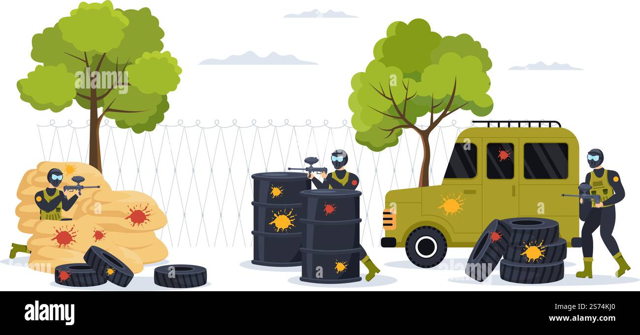 People Playing Paintball of Fighter Player Shooting with Gun Shoot, Aim ...