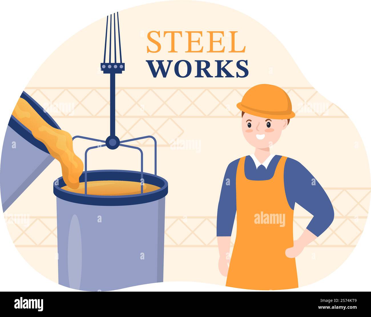 Steelworks with Resource Mining, Smelting of Metal in Big Foundry and Hot Steel Pouring in Flat ...