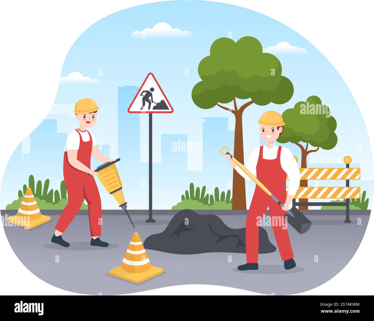 Road Construction and Highway Maintenance Workers Working on Asphalt ...