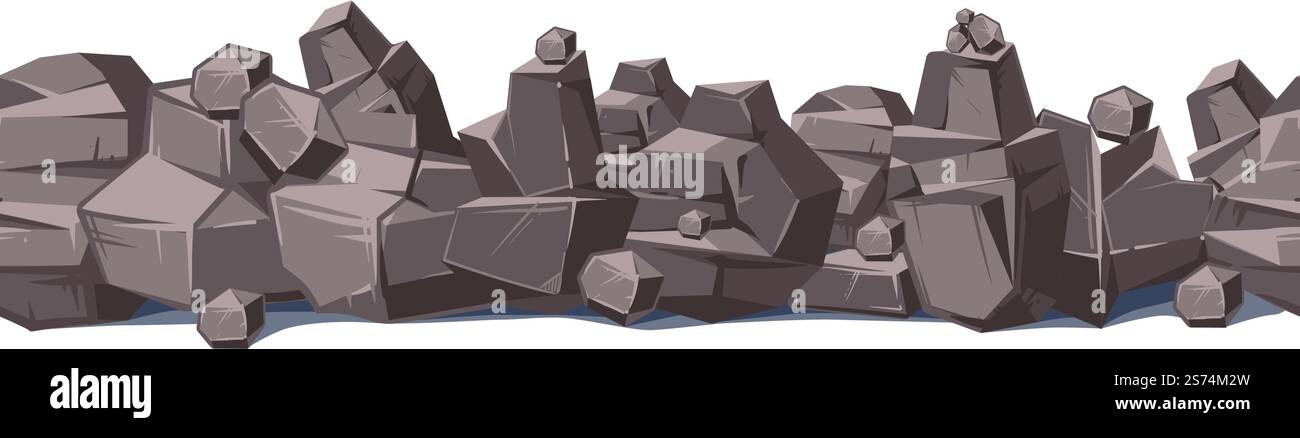 Stone ground. Seamless border with gravel rock piles isolated on white ...