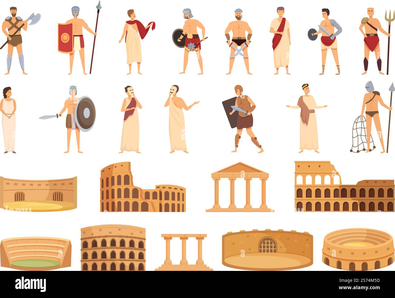 Amphitheater icons set cartoon vector. Italy arena. Ancient building ...