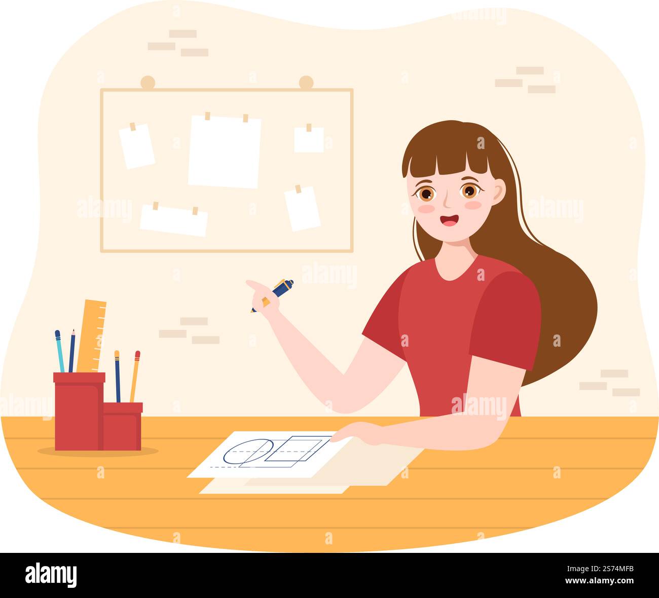 Drafting, Engineer or Architect Working on Drawing Board Projecting and ...