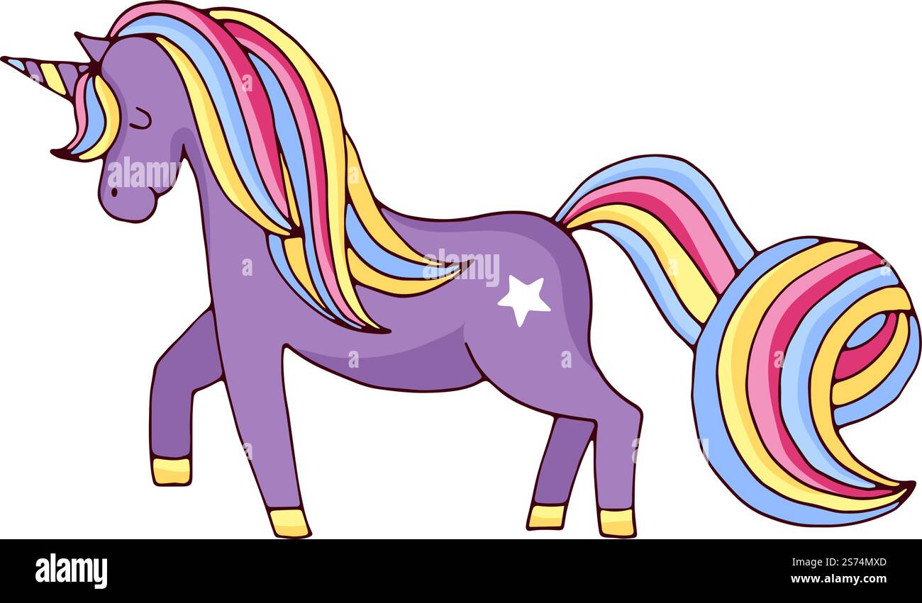 Cute fairytale pony with horn. Friendly cartoon character isolated on ...