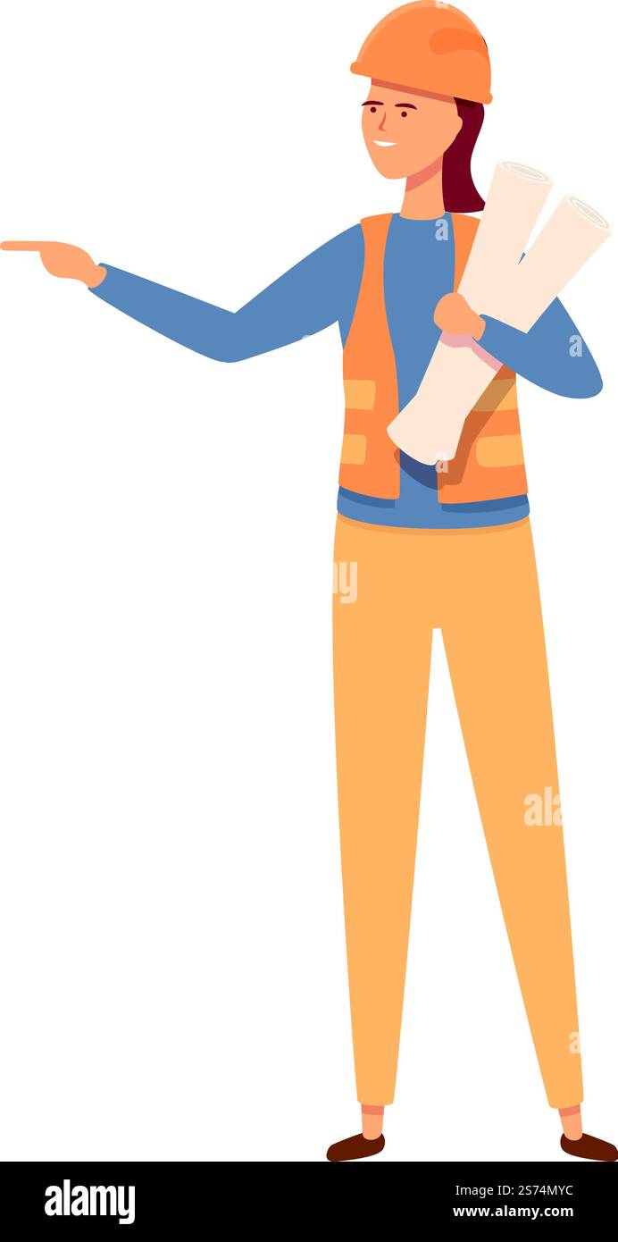 Plan roll icon cartoon vector. Woman industry. Work design. Plan roll ...