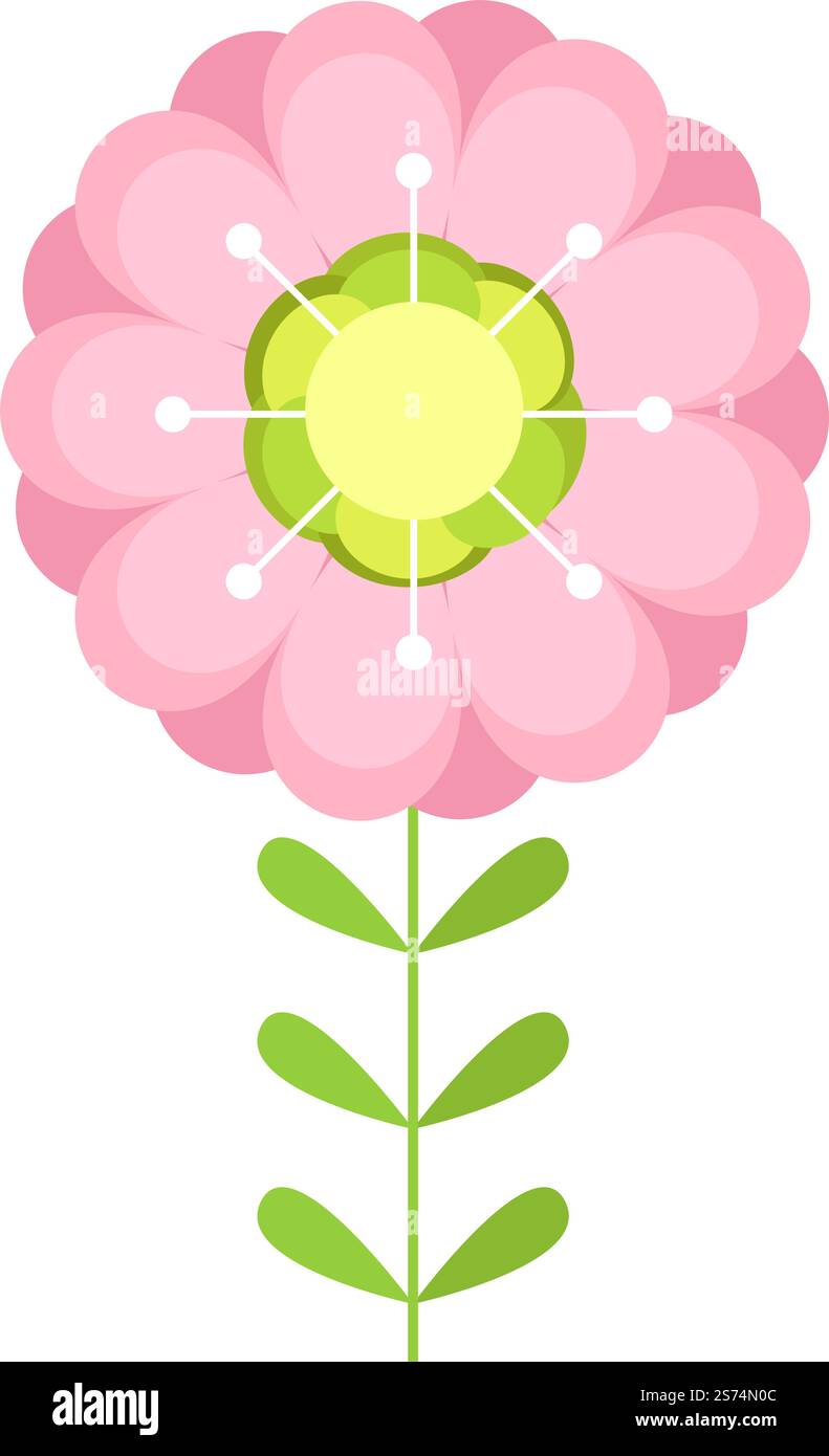 Fun flower with round pink petals in cute style isolated on white ...