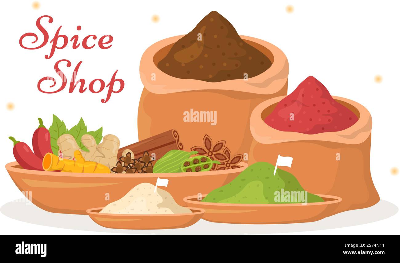 Spice Shop with Different Hot Spices, Condiment, Exotic Fresh Seasoning ...
