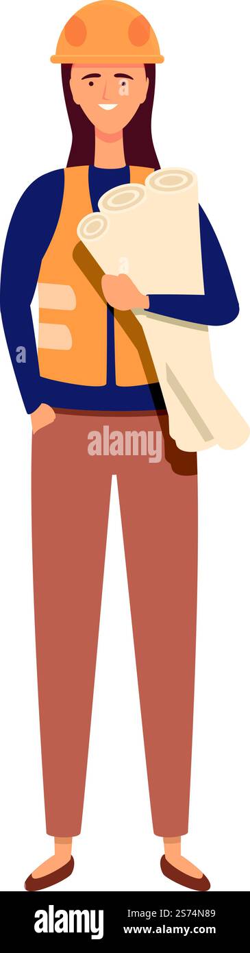 Big business plan icon cartoon vector. Woman engineer. Team work. Big ...