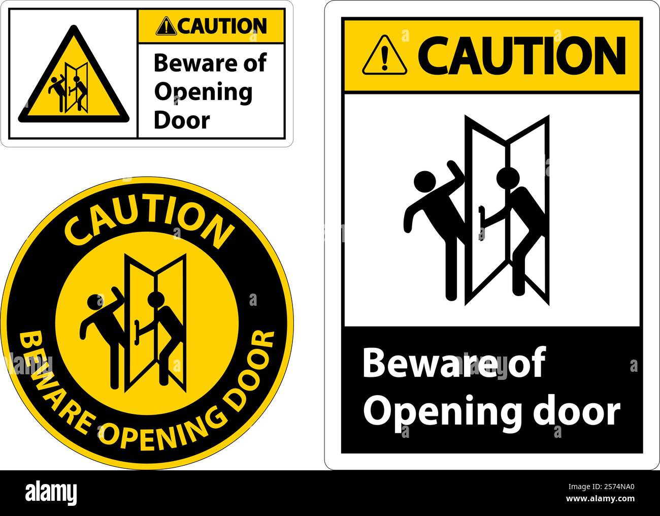 Caution Beware Opening Door Sign On White Background Stock Vector Image ...