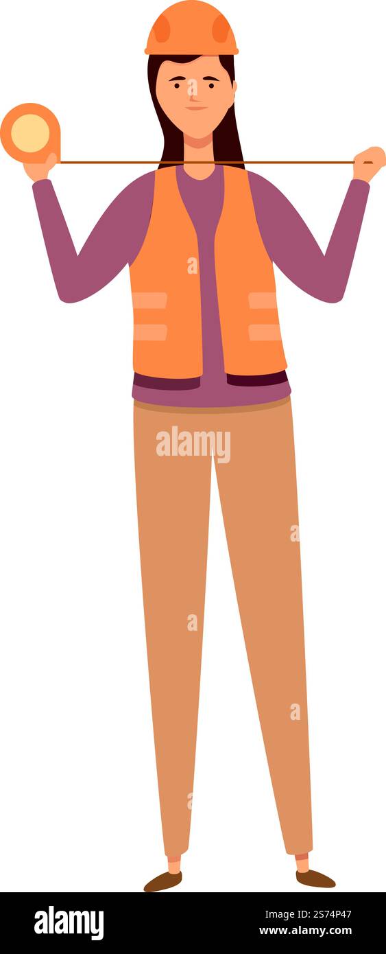 Engineer measurement tape icon cartoon vector. Female helmet. Worker ...