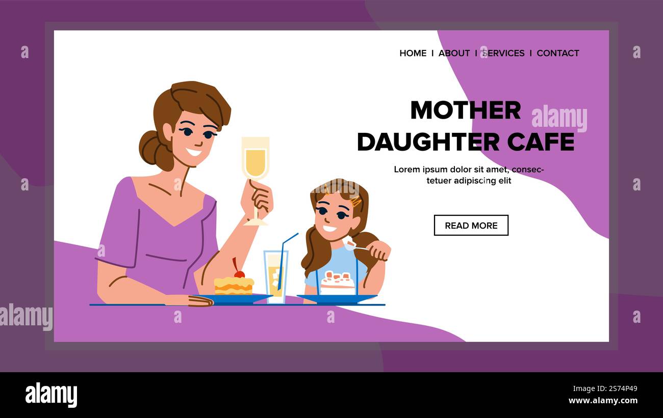 mother daughter cafe vector. happy family, woman together, girl coffee ...