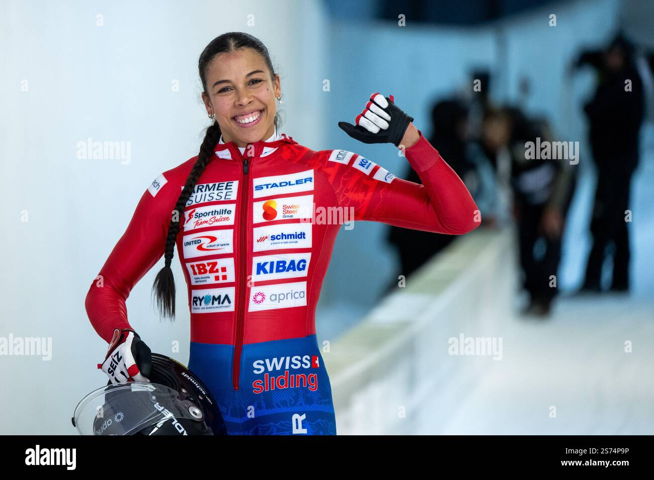 Melanie Hasler (Schweiz) lacht im Ziel, AUT, IBSF Bob Weltcup Innsbruck - Igls, Rennen Zweierbob ...