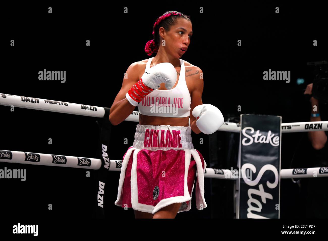 Carla Jade in action against Melanie Shah (not pictured) in the Misfit ...