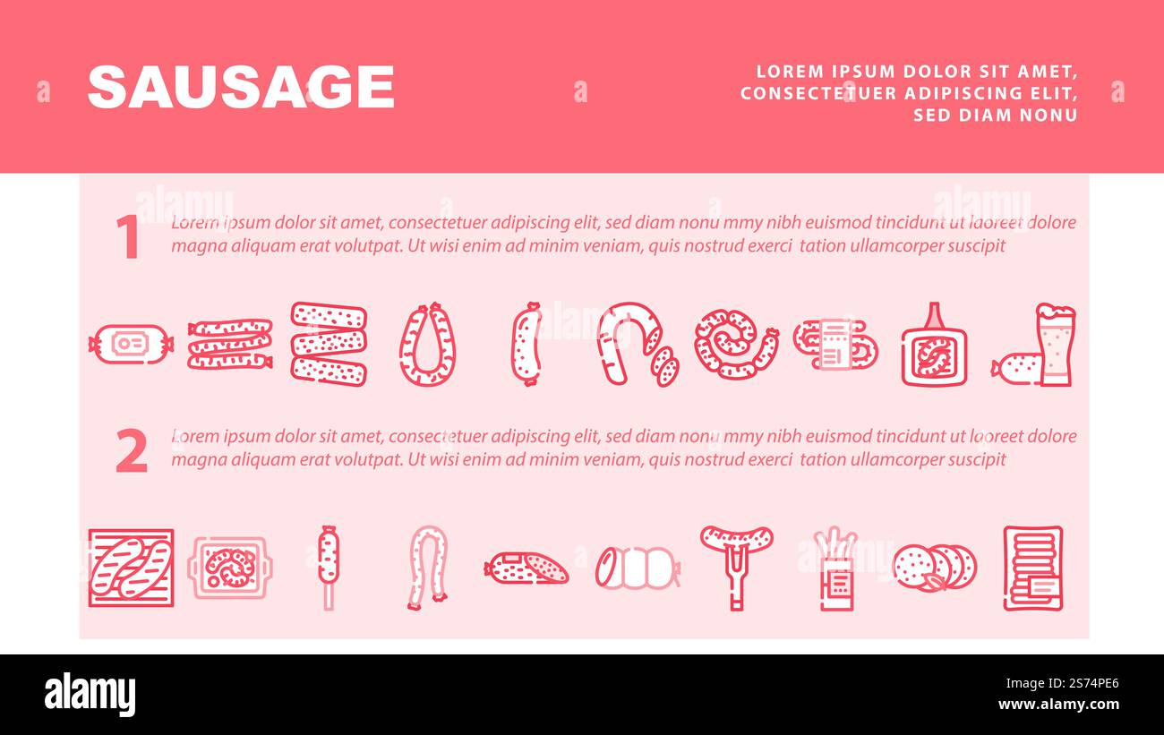 sausage meat pork landing web page header vector. beef grill, food ...