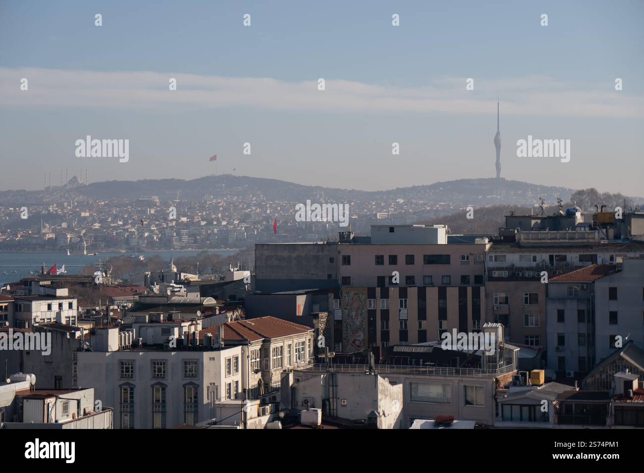Istanbul Skyline Panoramic View Cityscape: Buildings, Hills, Tower ...