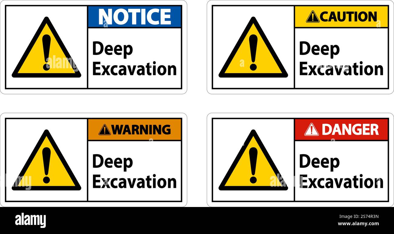 Deep Excavation Danger Sign On White Background Stock Vector Image ...