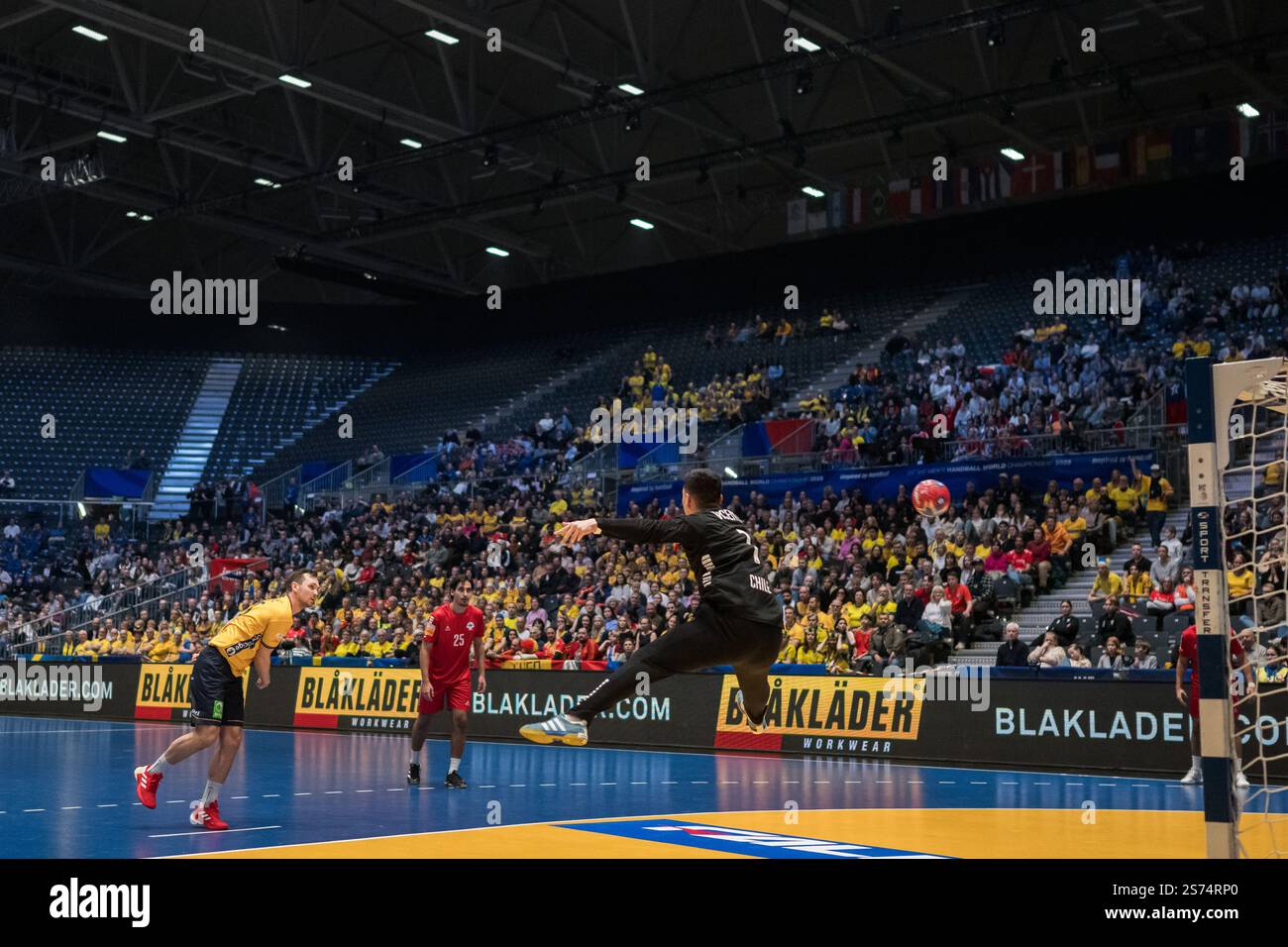 250118 Hampus Wanne of Sweden against goalkeeper Vicente Gonzalez of ...