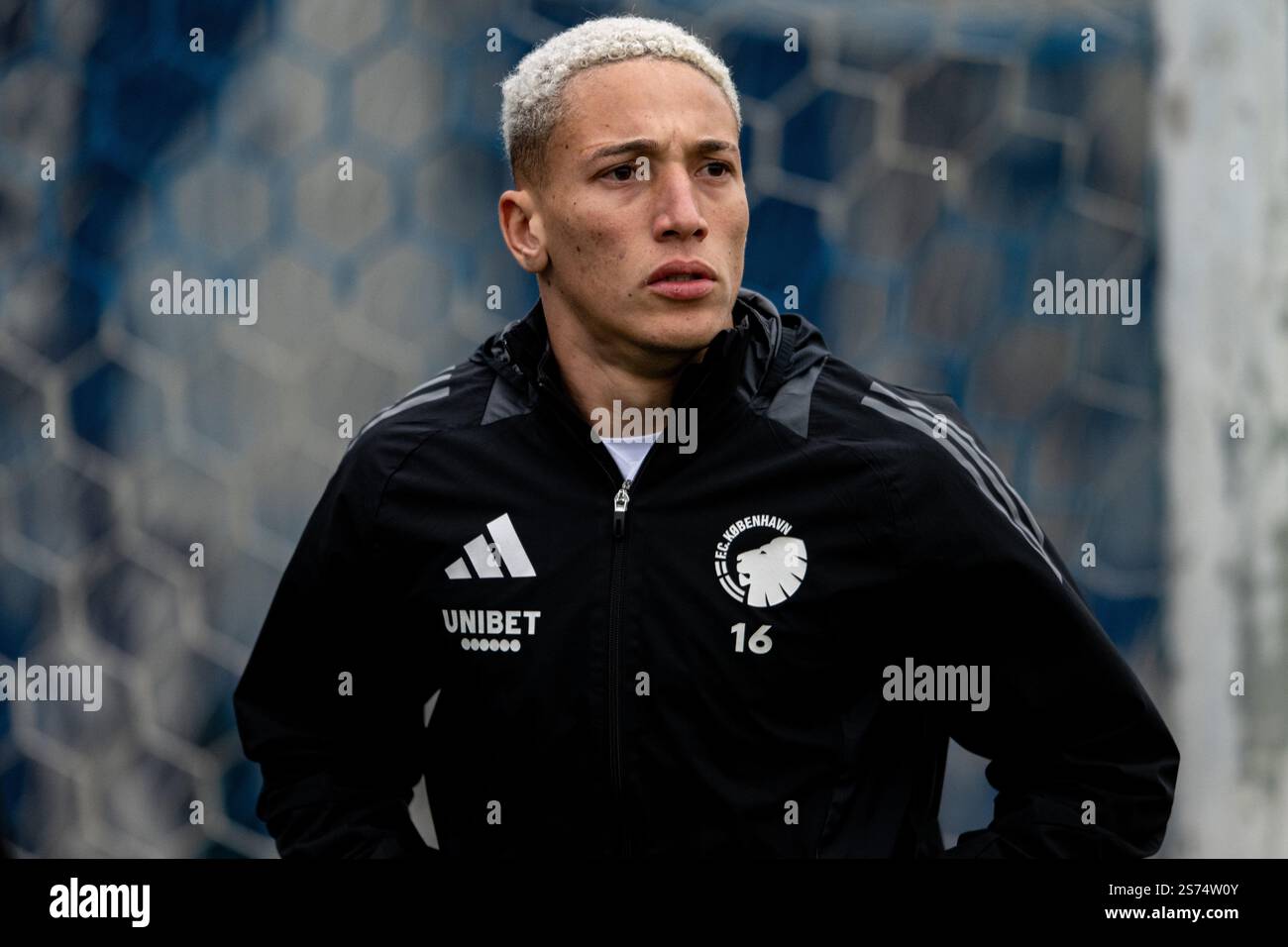 Copenhagen, Denmark. 18th Jan, 2025. Robert Silva (16) of FC Copenhagen is warming up for the ...